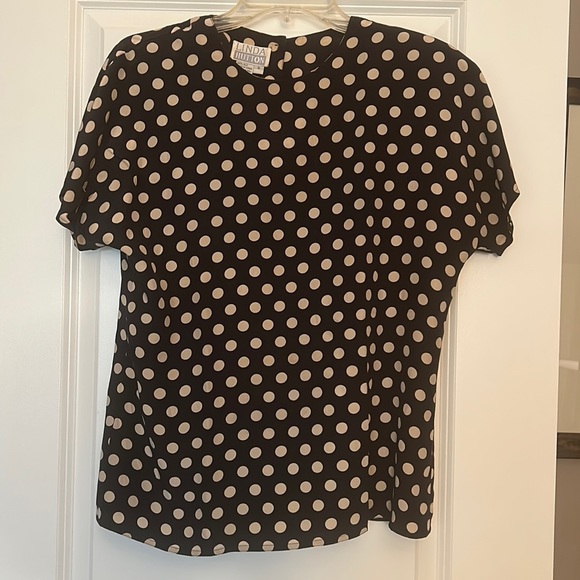 linda hutton | Tops | 0 Silk Small Blue And White Polka Dot Blouse By ...